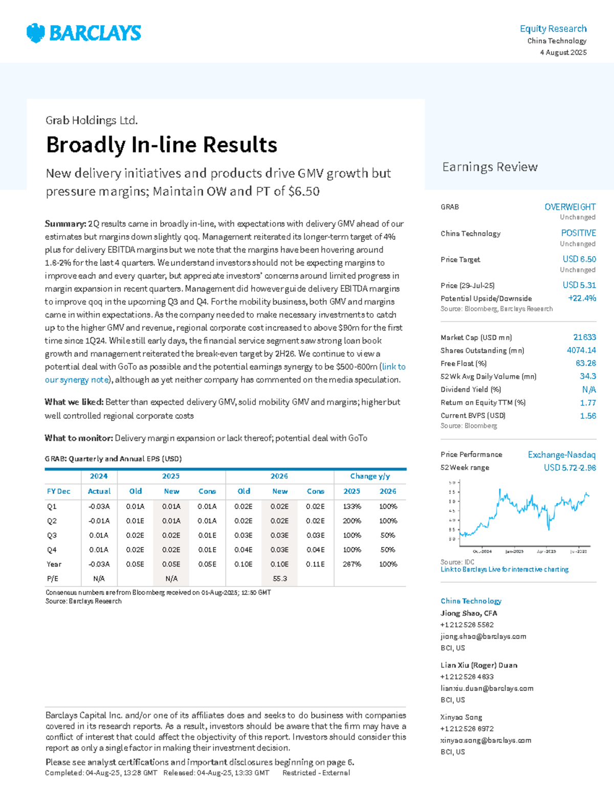 Barclays GRAB: 2Q25 Earnings Review & Outlook for Grab Holdings Ltd ...