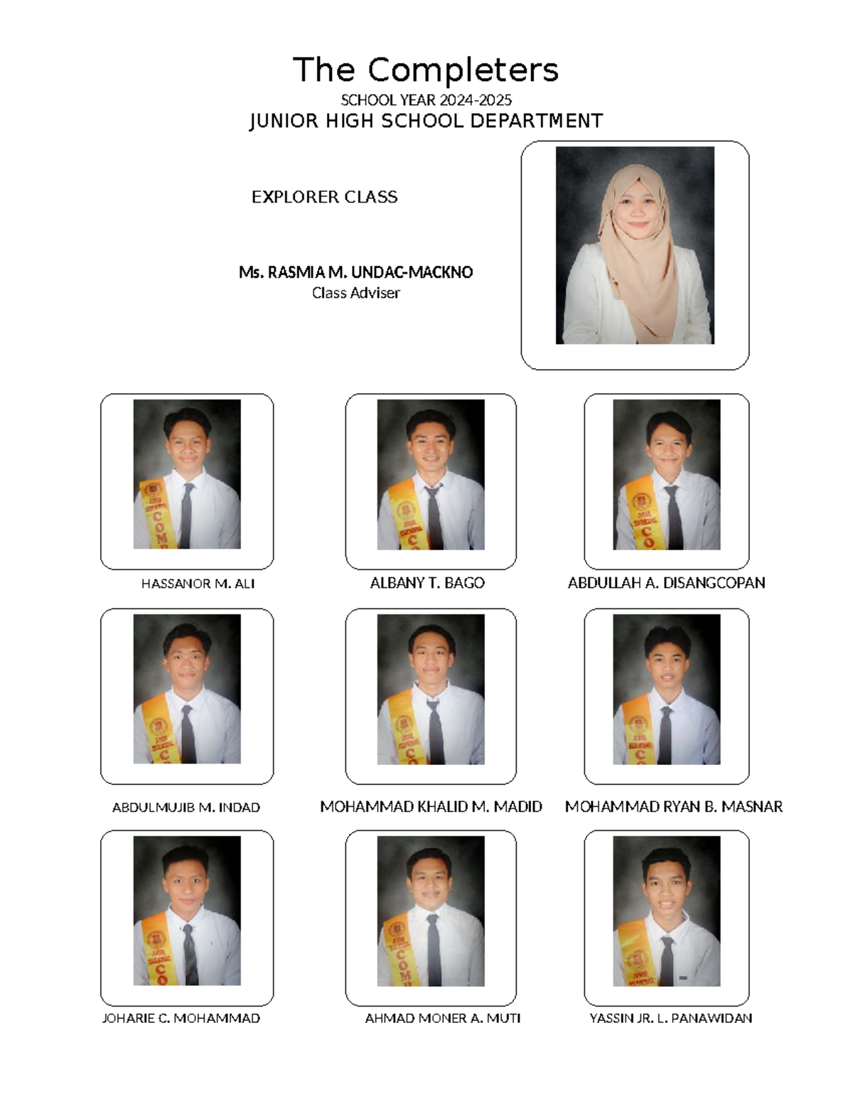 10- Explorer - Students - The Completers SCHOOL YEAR 2024- JUNIOR HIGH ...