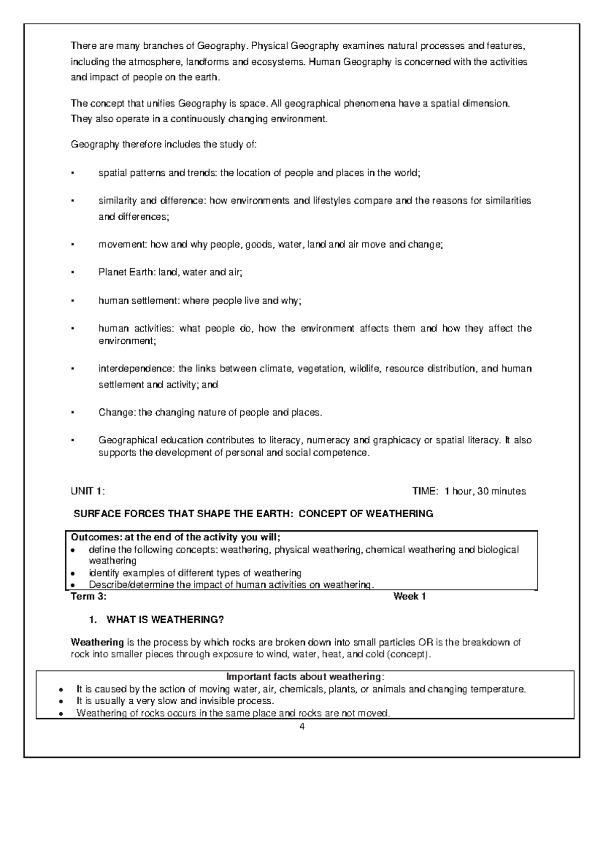 Grade 9 Social Science: Term 3 Geography Weathering Study Notes - Studocu