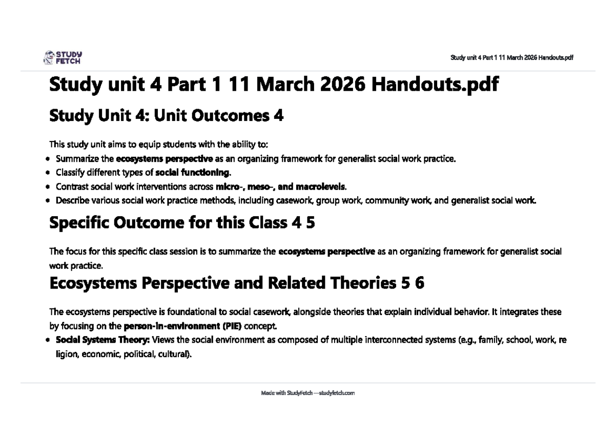 Social Work 101: Ecosystems Perspective & Practice Methods - Unit 4 ...
