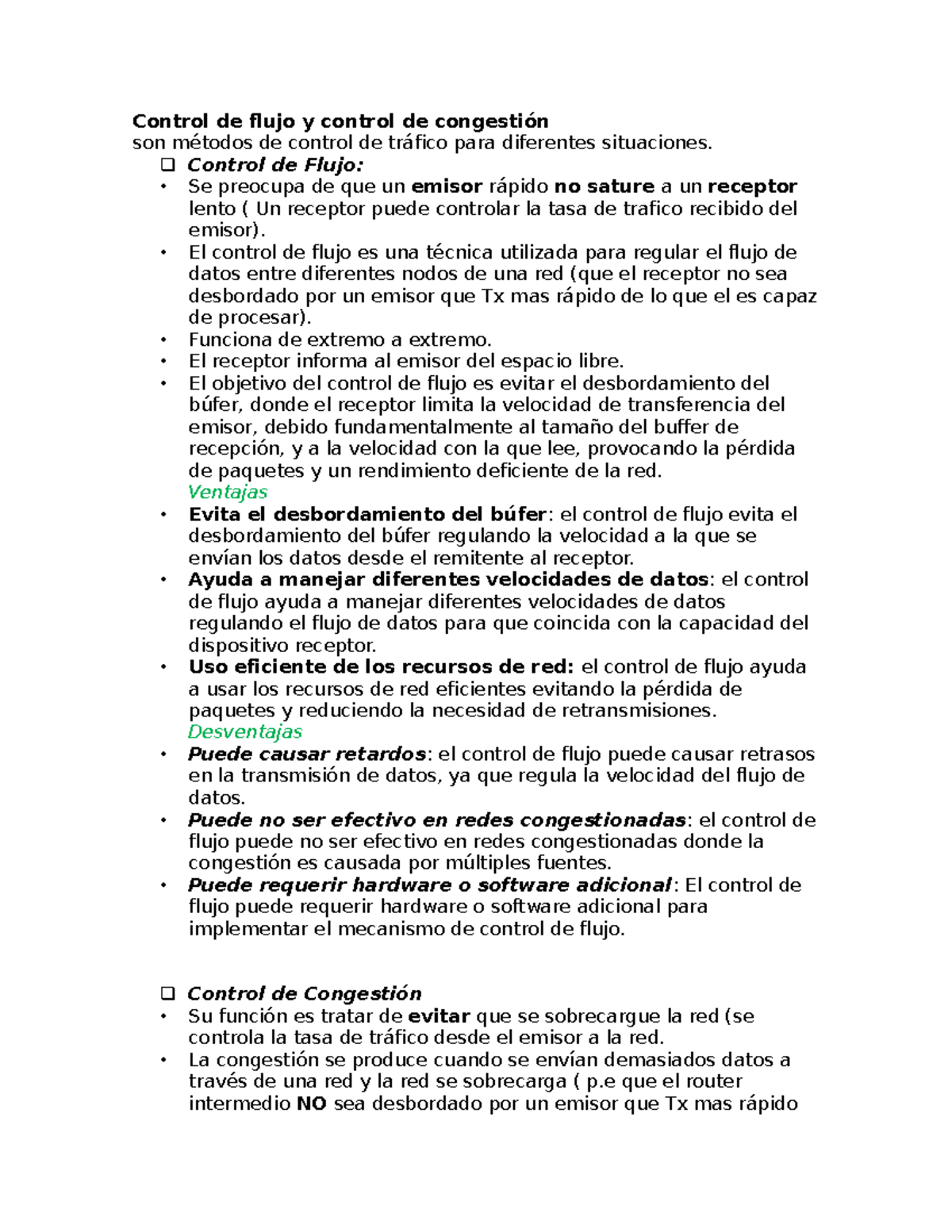 Control de Flujo y Control de Congestión en Redes de Datos - Studocu