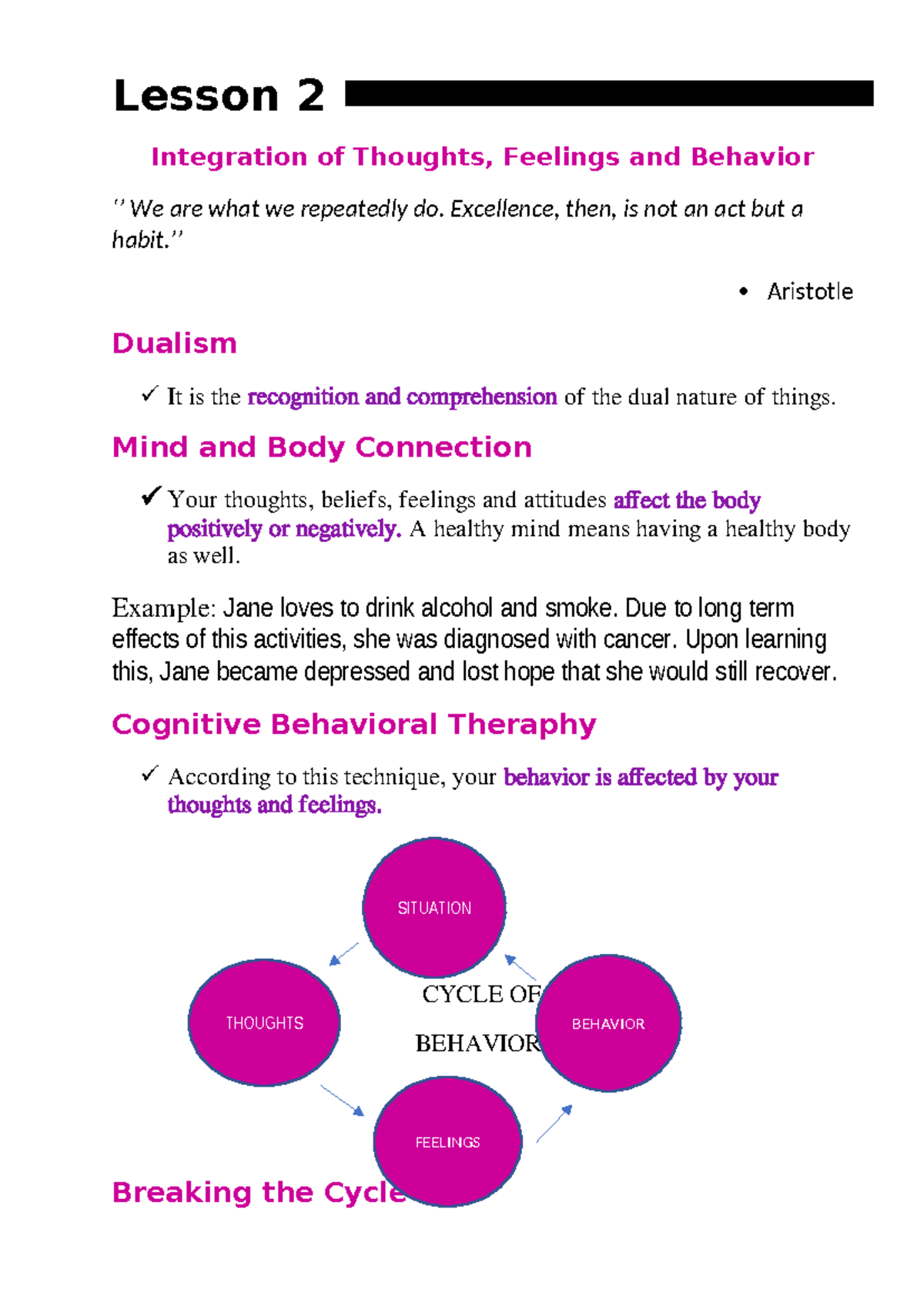Perdevtjsiajaja - Lesson 2 Integration of Thoughts, Feelings and ...