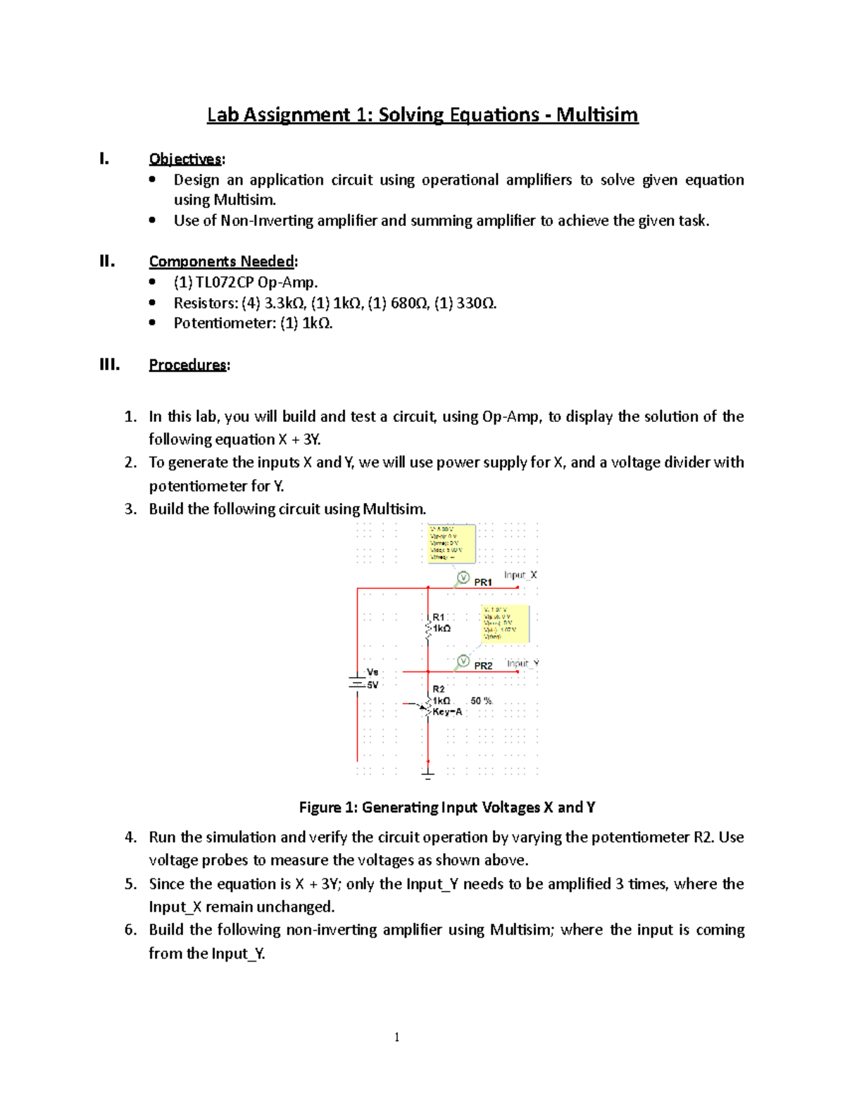 EET221L Wk1 Lab 1 Solving Equations using Op-amps - Lab Assignment 1: Solving Equations ...