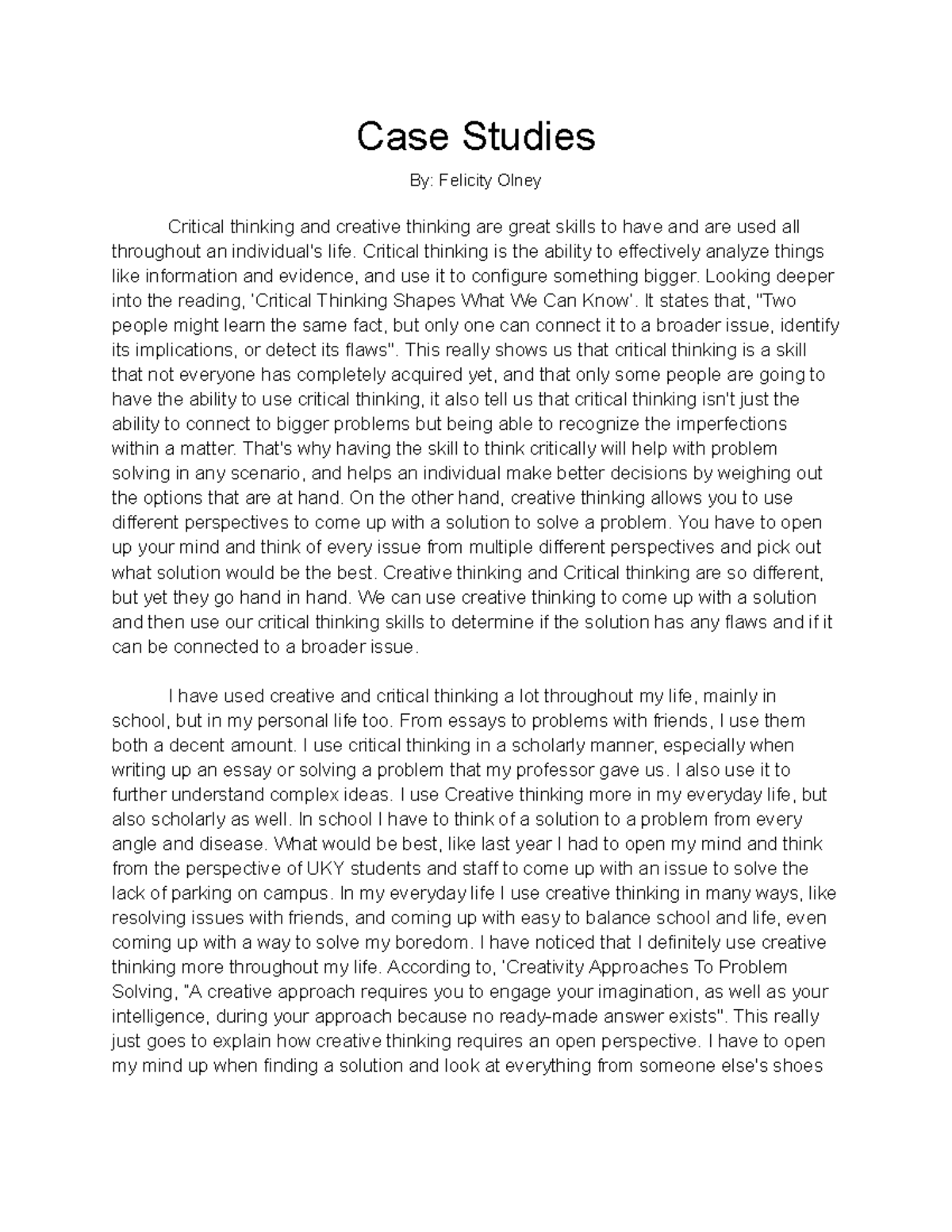 Case Studies FE: Analyzing Critical and Creative Thinking in Psychology ...