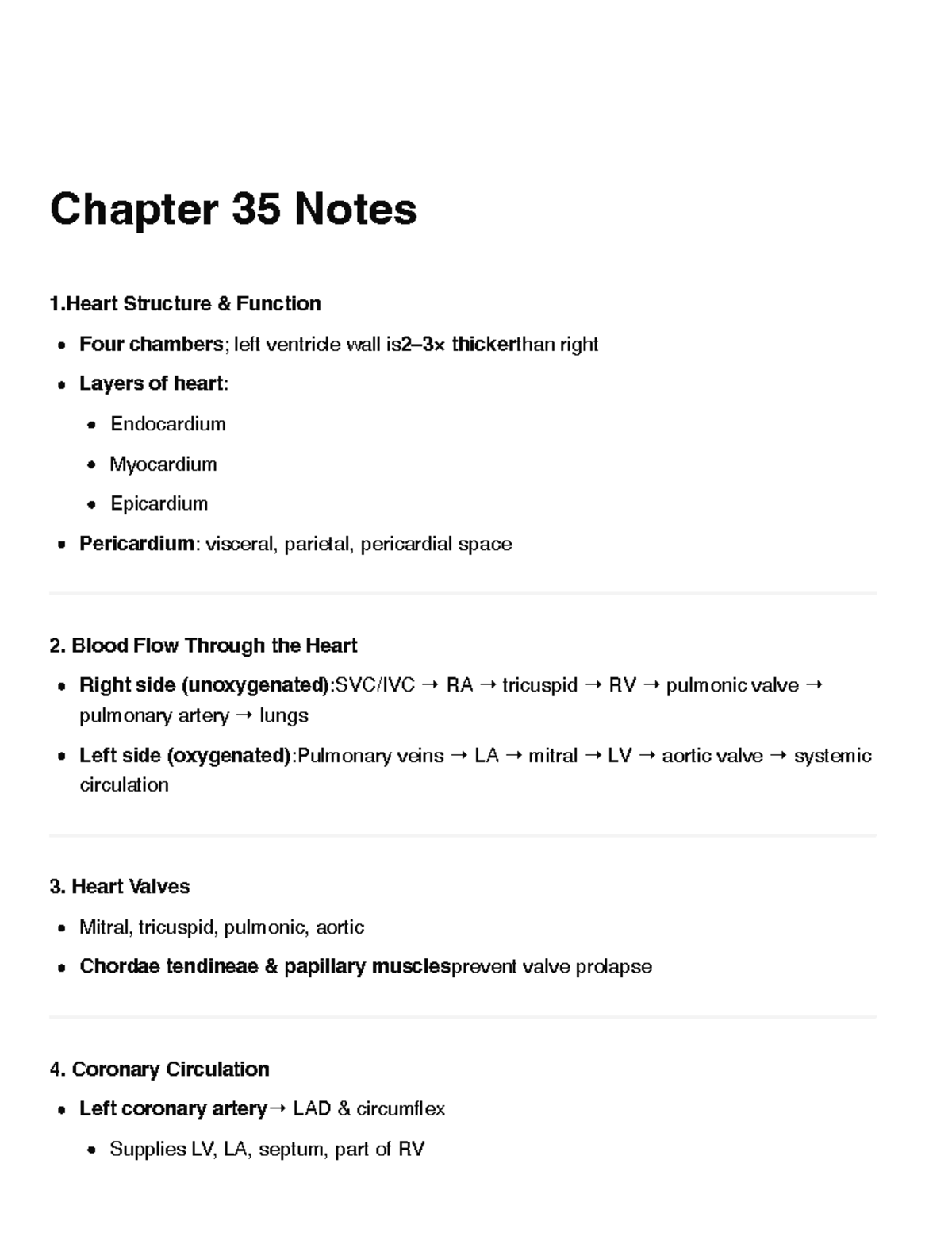 Chapter 35 Notes: Heart Structure, Function, and Assessment - Studocu