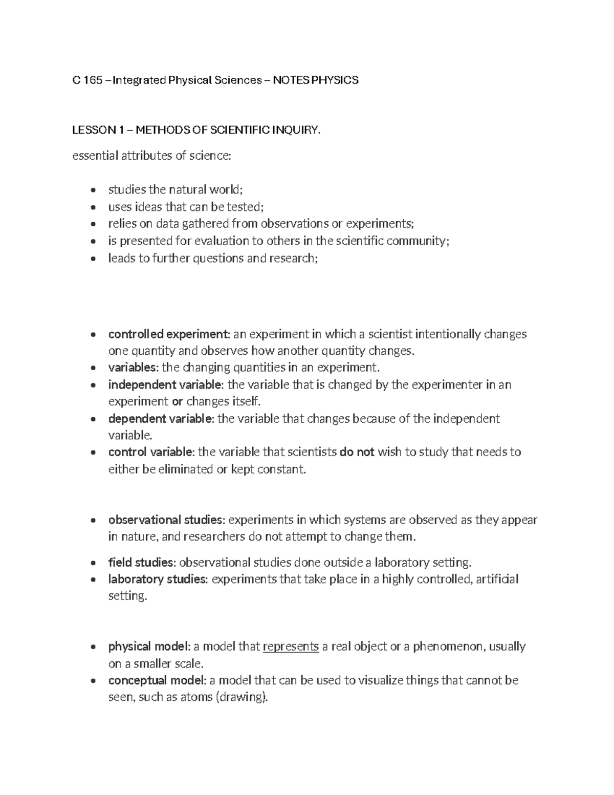 C 165 – Section 1 Physics: Integrated Sciences Lesson Notes - Studocu