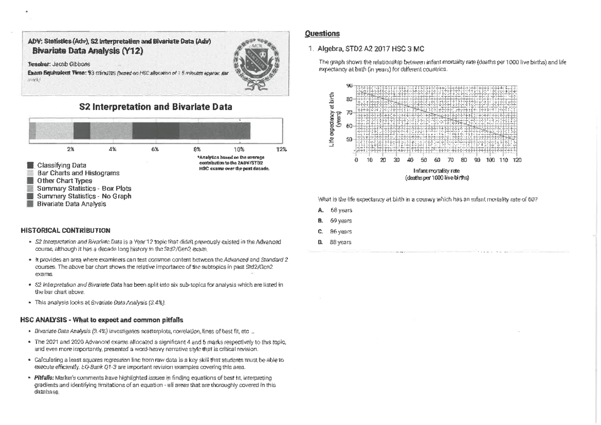 S2 Bivariate Data Analysis - HSC Exam Strategies and Insights - Studocu