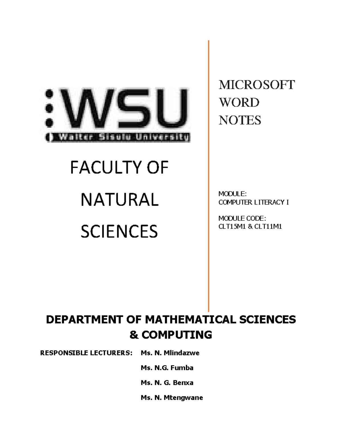 Microsoft WORD Notes - CL T15M1 & CLT11M - Computer Literacy I - Studocu
