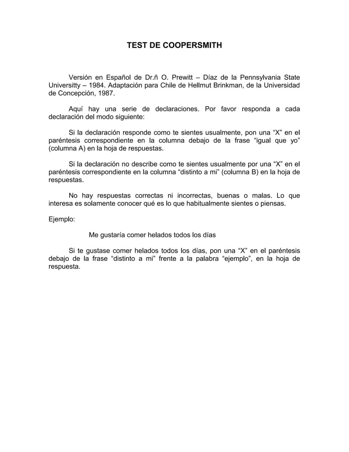 Coopersmith - test de autoestima - TEST DE COOPERSMITH Versión en ...