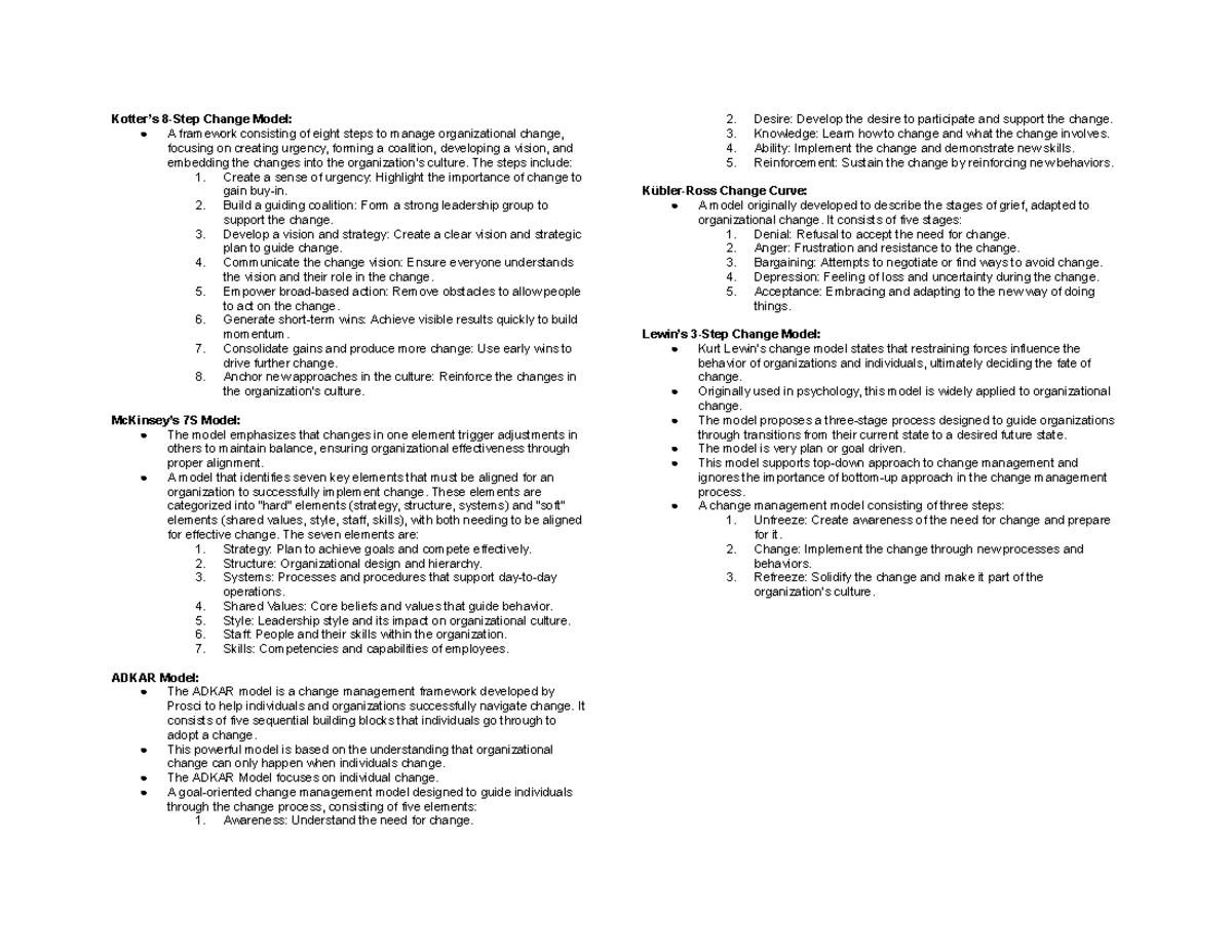 TD busi models - Kotter’s 8 - Step Change Model: A framework consisting ...