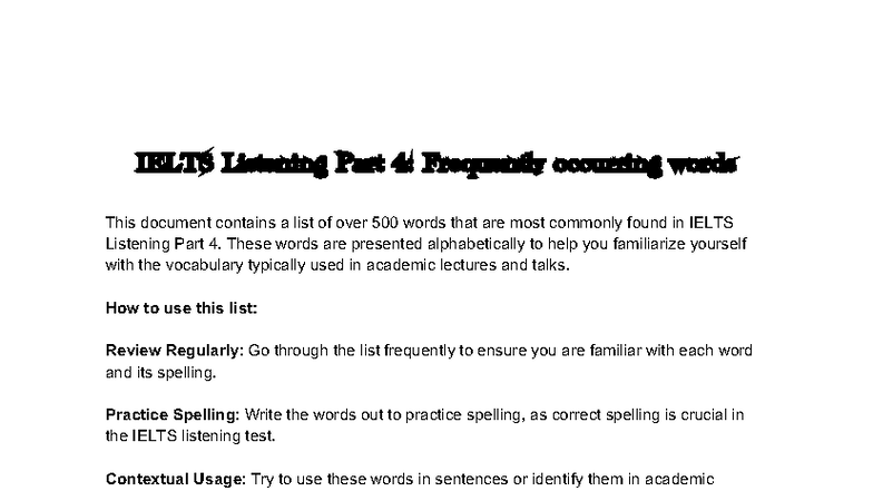 IELTS Listening Part 4: Essential Vocabulary List for Success - Studocu