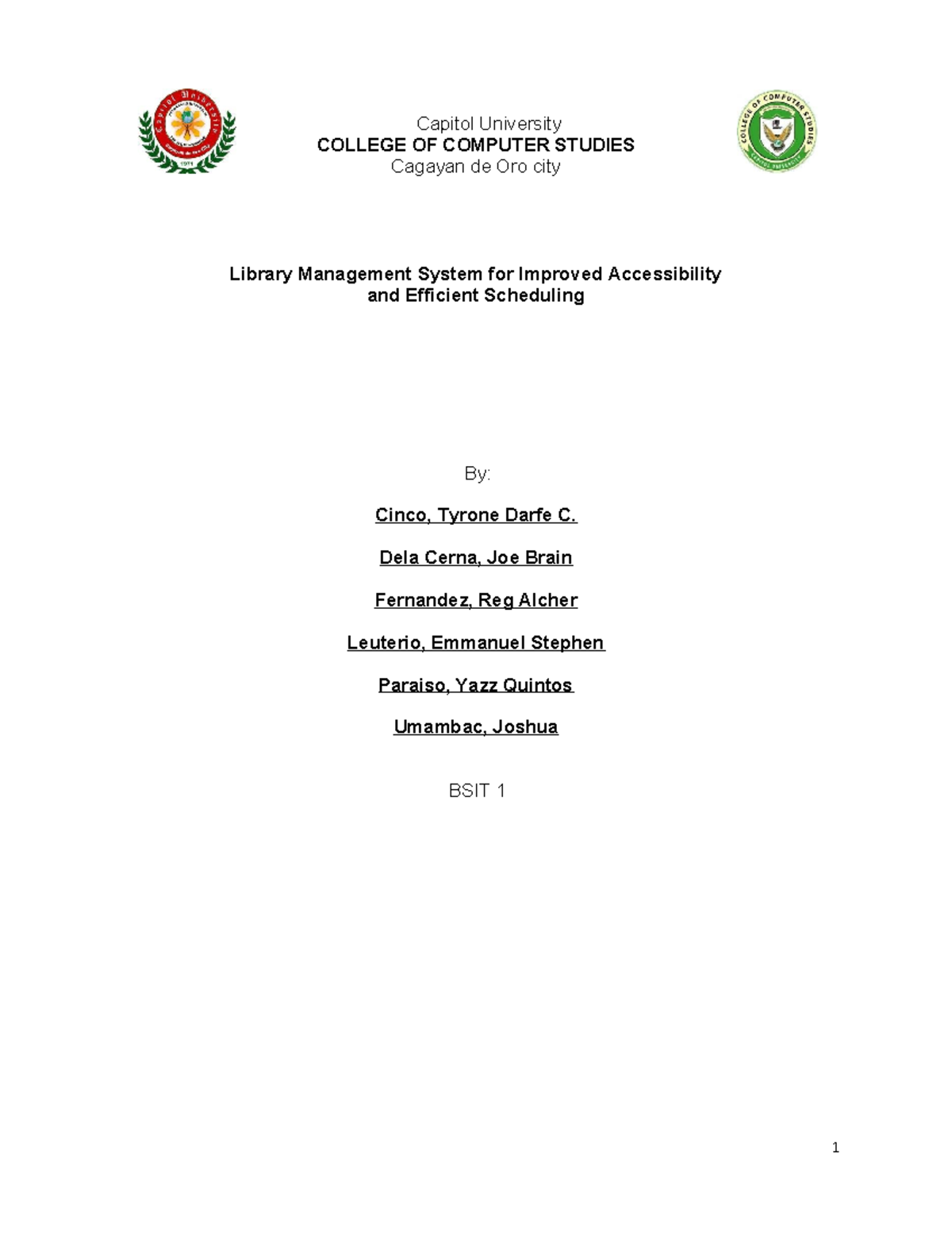 Library Management System for Improved Accessibility (BSIT 1) - Studocu