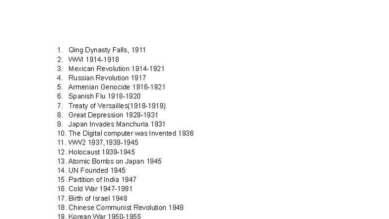 Chronological Events from 1900-Present: Key Historical Milestones - Studocu
