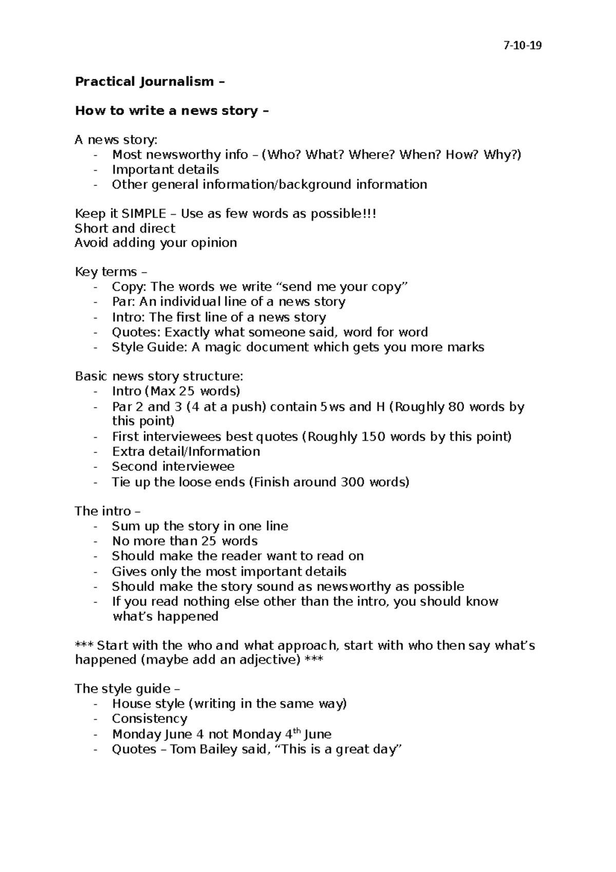 How to write a news story - Studocu