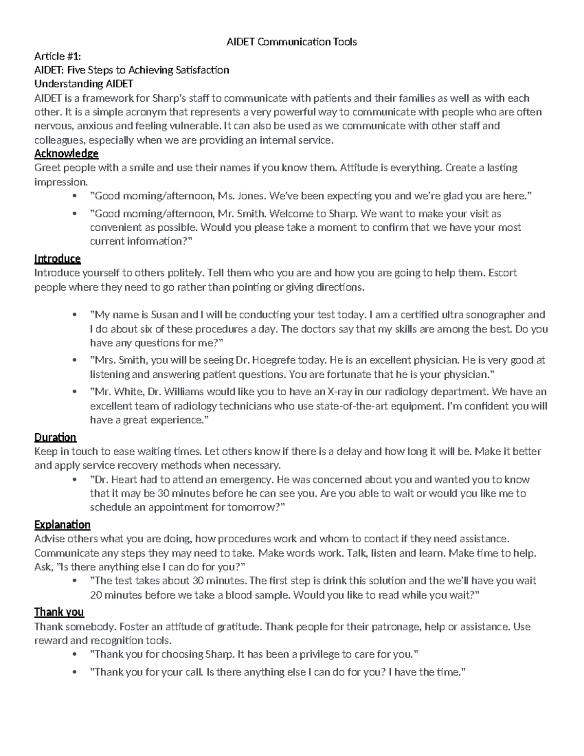AIDET Communication Tools: Enhancing Patient Interactions and ...