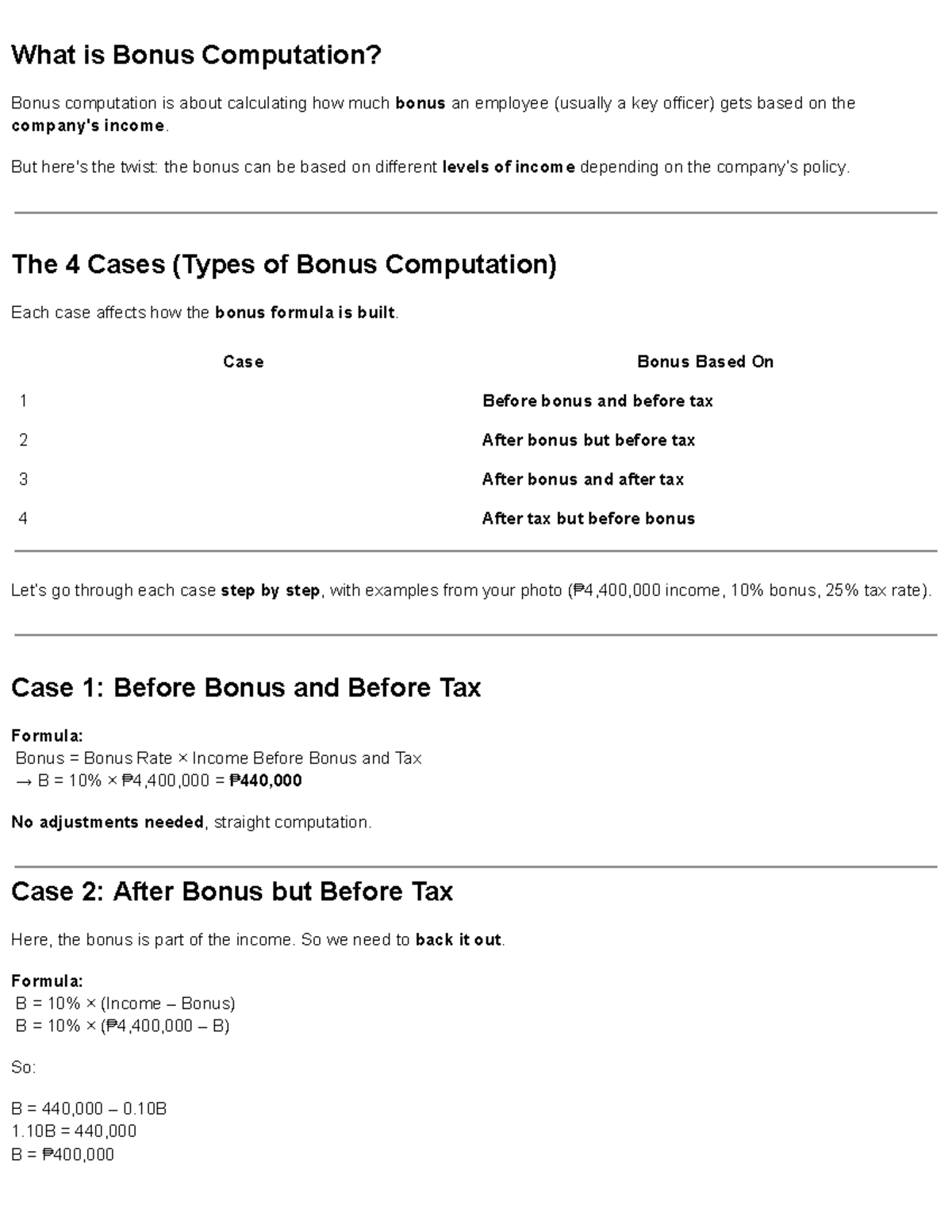 Bonus Computation: Understanding 4 Types of Bonus Calculations - Studocu