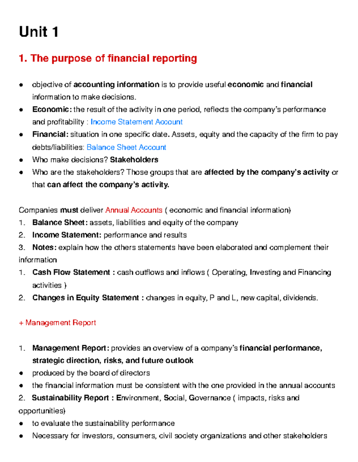 Financial Accounting Report and Analysis - Unit 1 Overview - Studocu