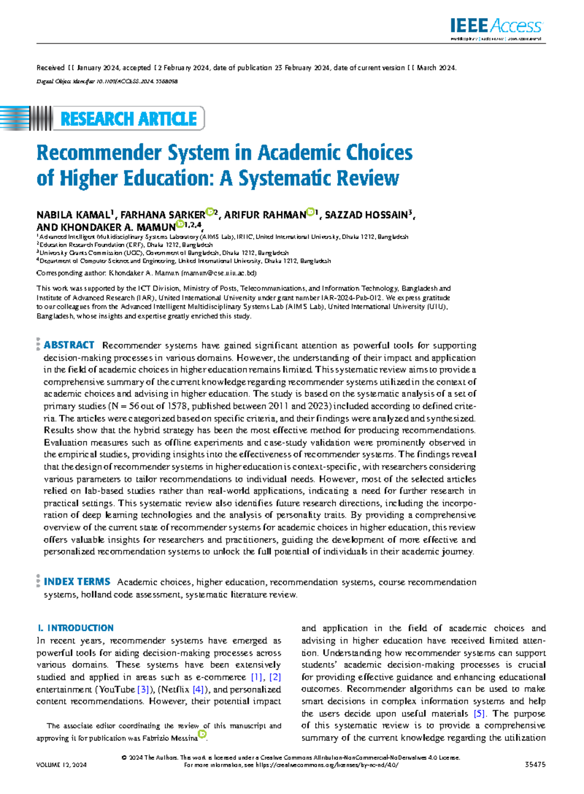 Recommender System in Academic Choices: A Systematic Review (2024 ...