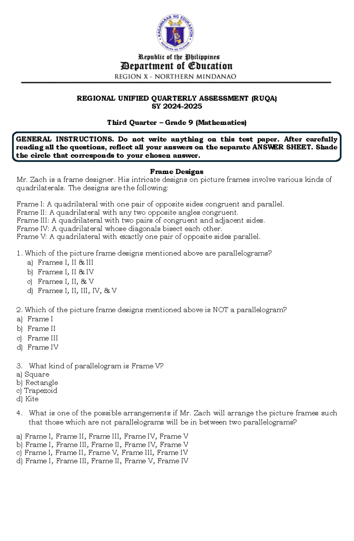 MATH 9 Q3 RUQA Final Exam - Comprehensive Notes on Quadrilaterals - Studocu