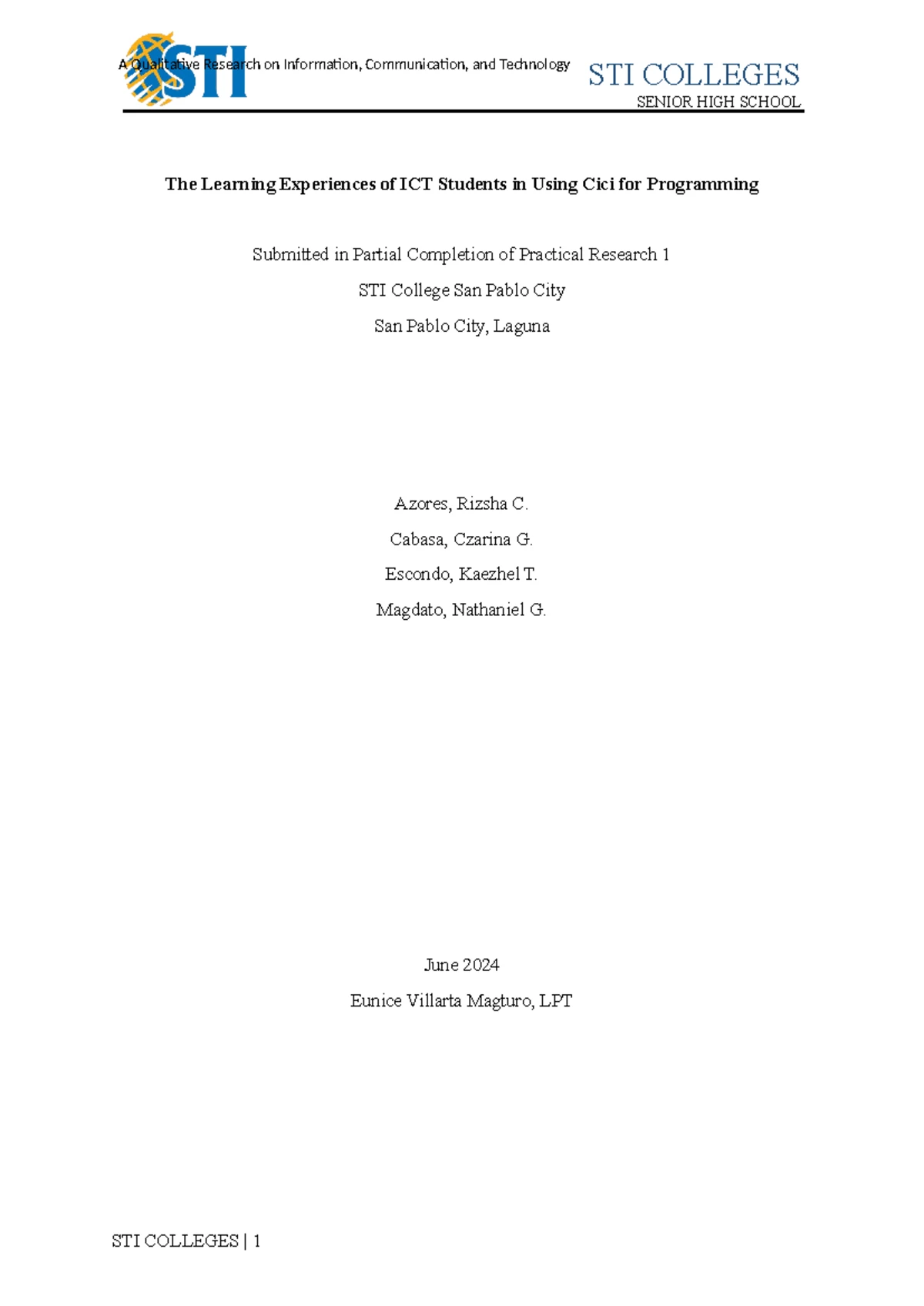 Final Research on ICT Students' Experiences with Cici AI (2023-2024 ...