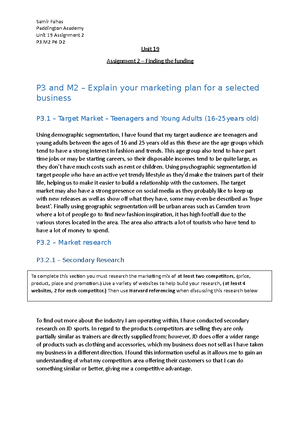Unit 19 Assignment 2 - BUSINESS UNIT 19: ASSIGNMENT 2 By Jonny Ross (Student no. 761801 ...