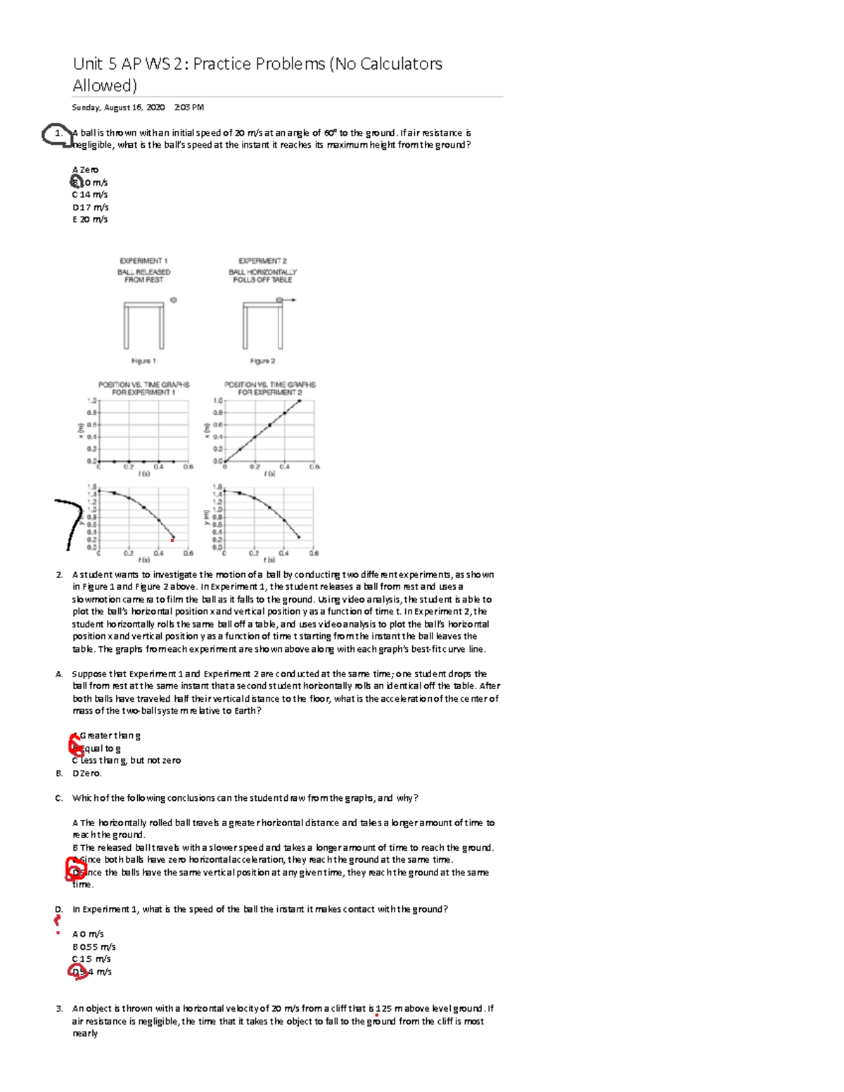 Physics Unit 2: 2D Motion Worksheet - Unit 5 AP WS 2: Practice Problems ...