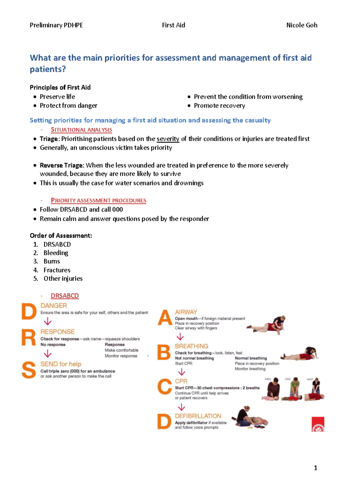 Preliminary Option 1 - First Aid Management & Assessment Notes - Studocu