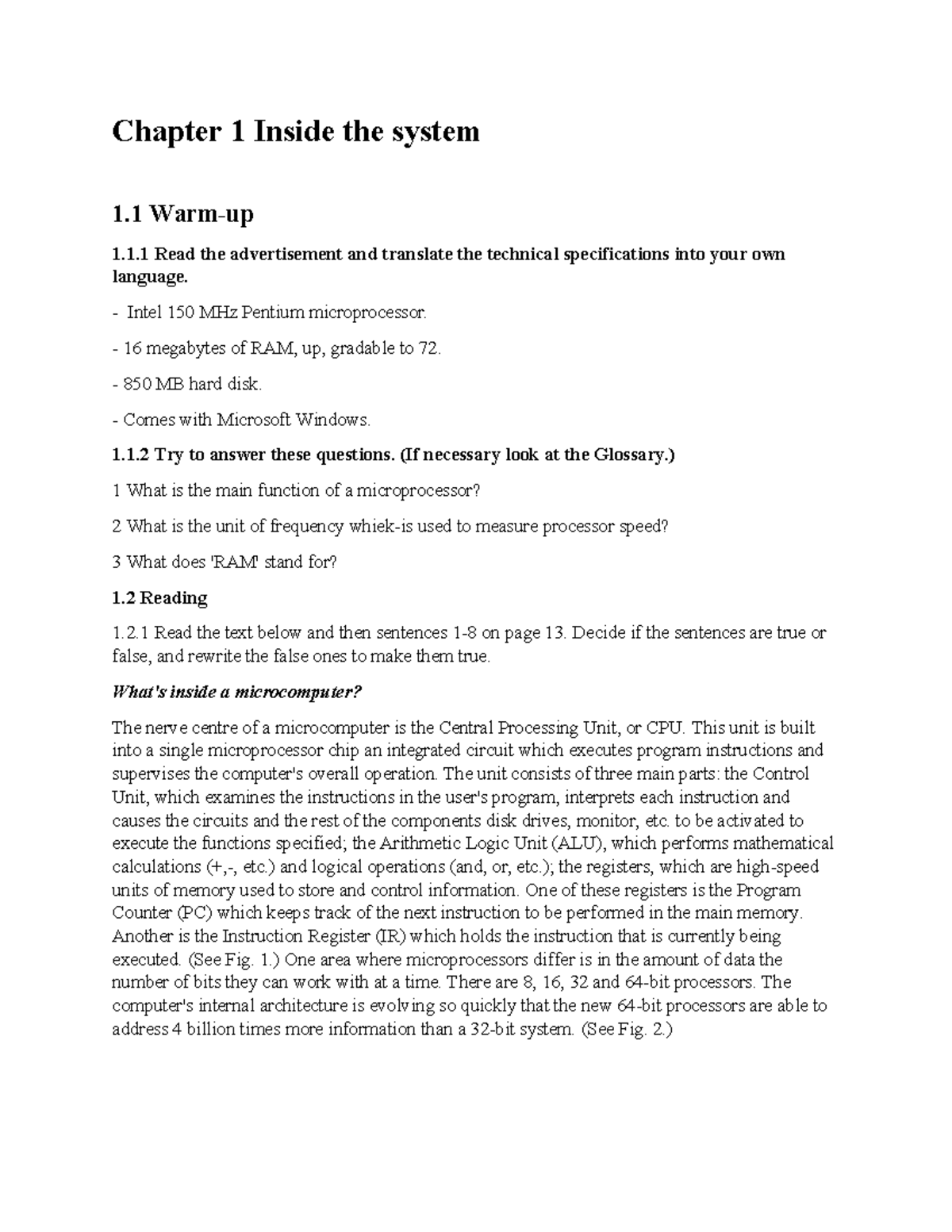 Chapter 1: Understanding Microprocessor Architecture and Functionality - Studocu