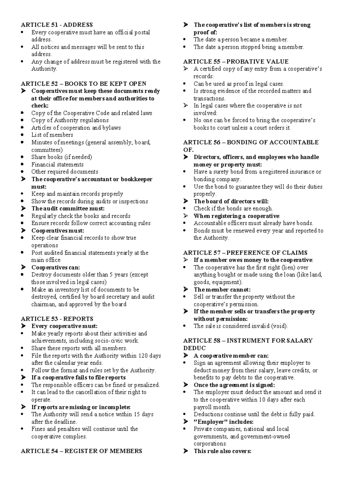 R.A. 9520 Cooperatives: Articles 51-70 Overview and Compliance ...