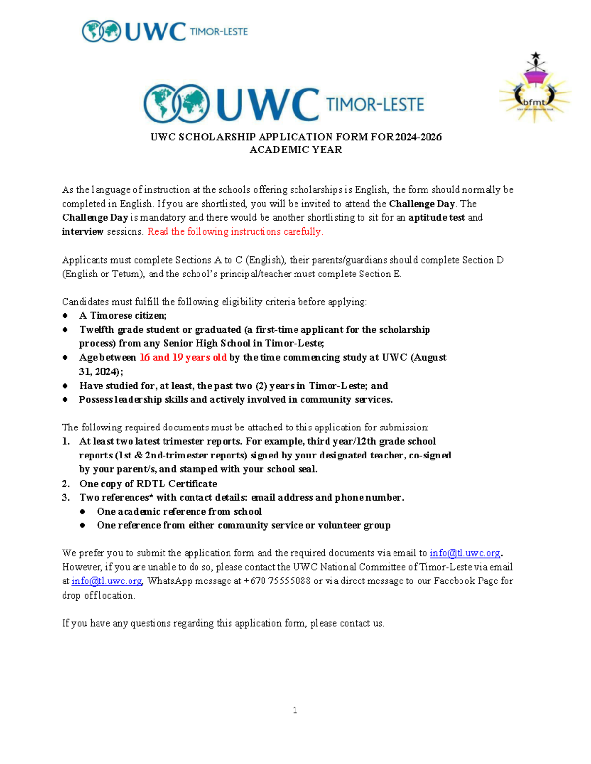 UWC 2024-2026 Scholarship Application Form: Final Submission Guide ...