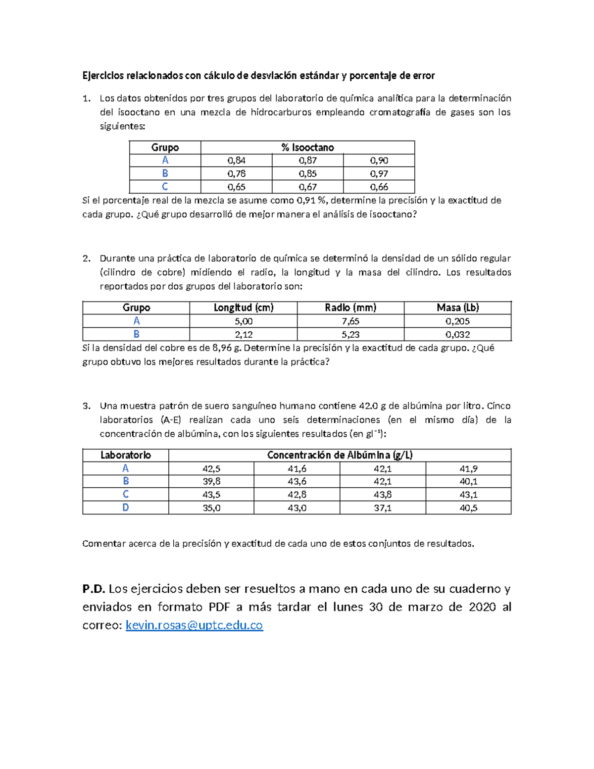Ejercicios de Precisión y Exactitud en Química Analítica - 2020 - Studocu