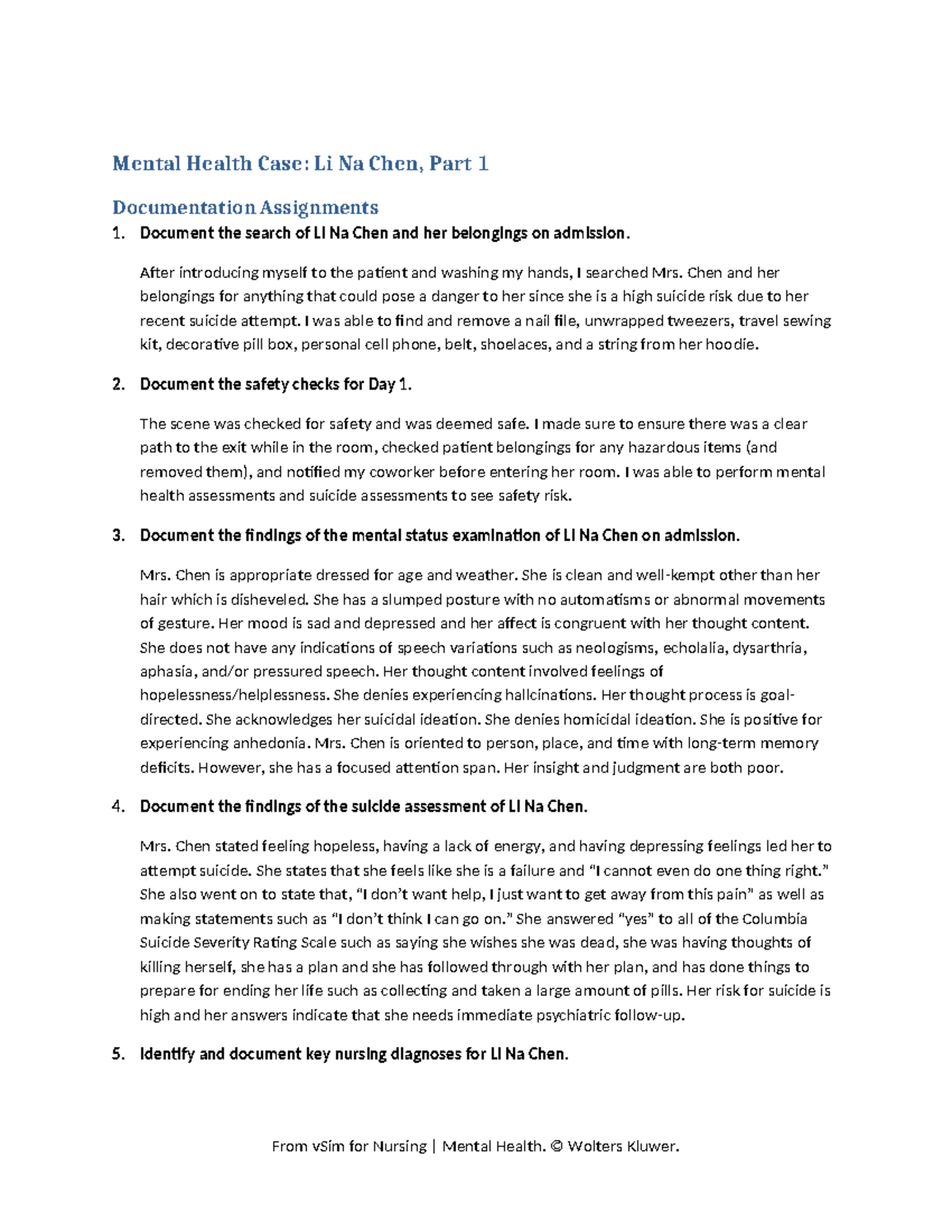 V Sim2.0 Mental Health Li Na Chen Part 1 DA - Mental Health Case: Li Na ...
