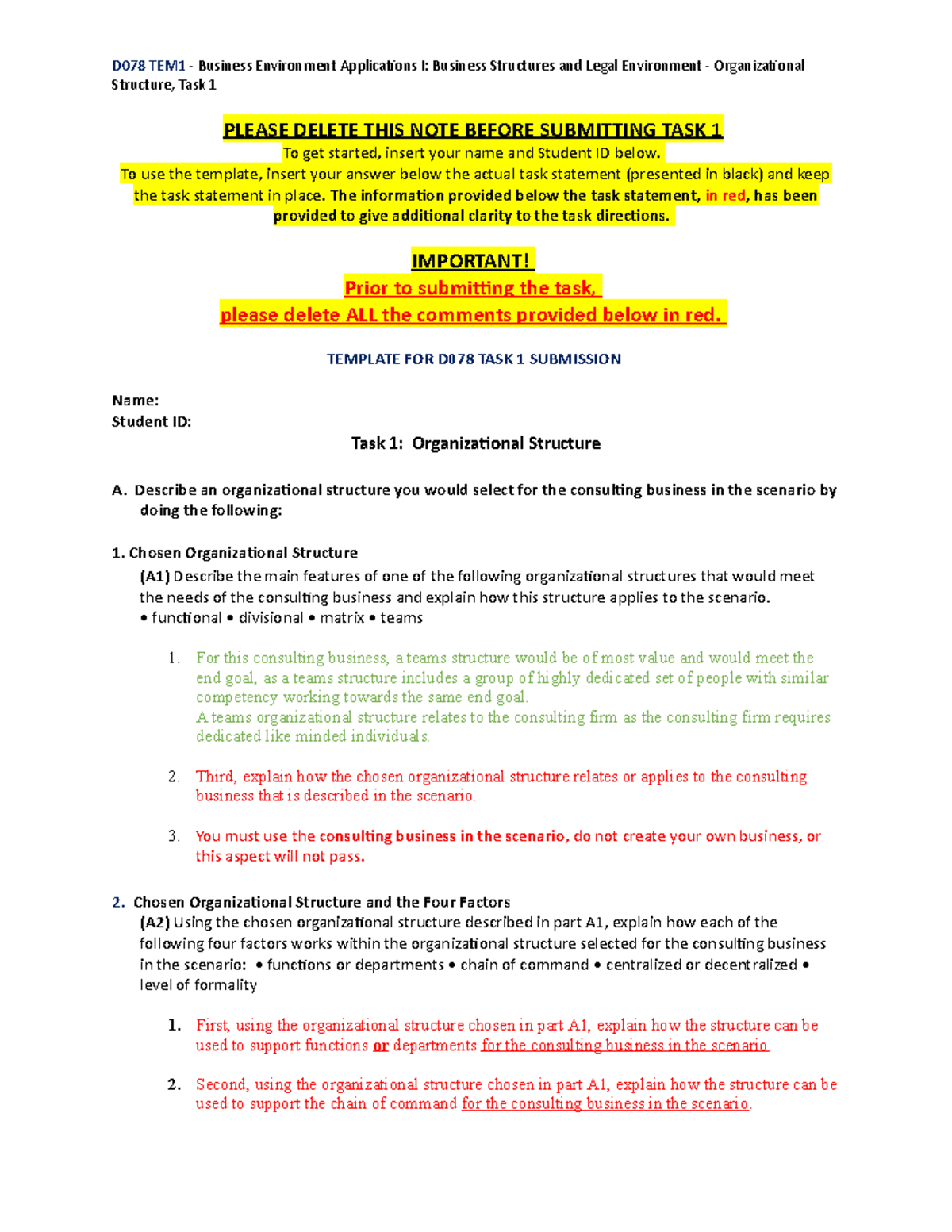 D078 - Task 1 Template - Organizational Structure for Consulting ...