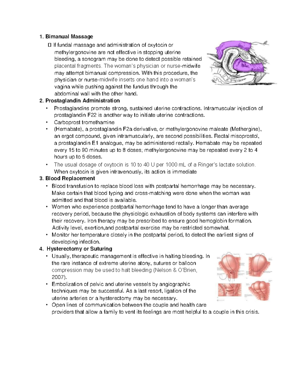 Bimanual Massage & Uterine Management in Postpartal Care - Studocu