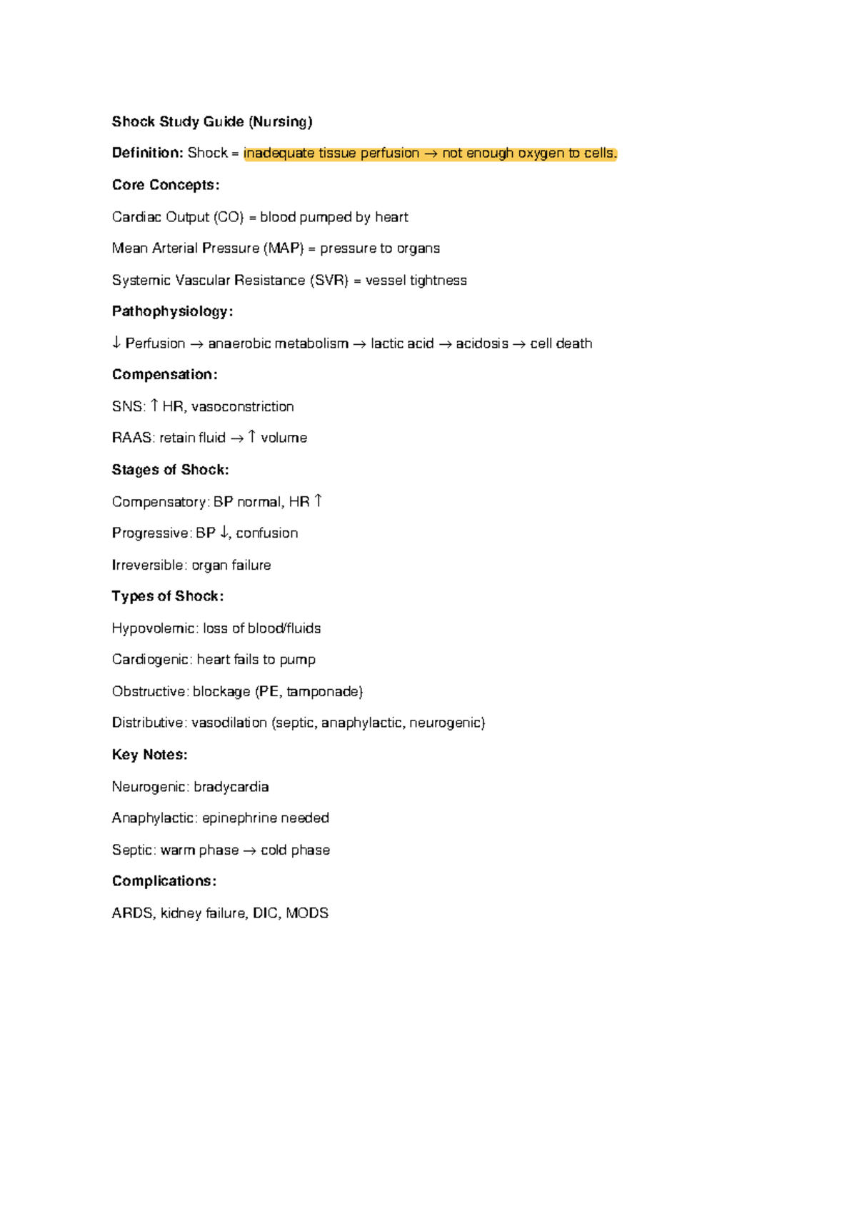 Shock Study Guide (Nursing): Understanding Types & Pathophysiology ...
