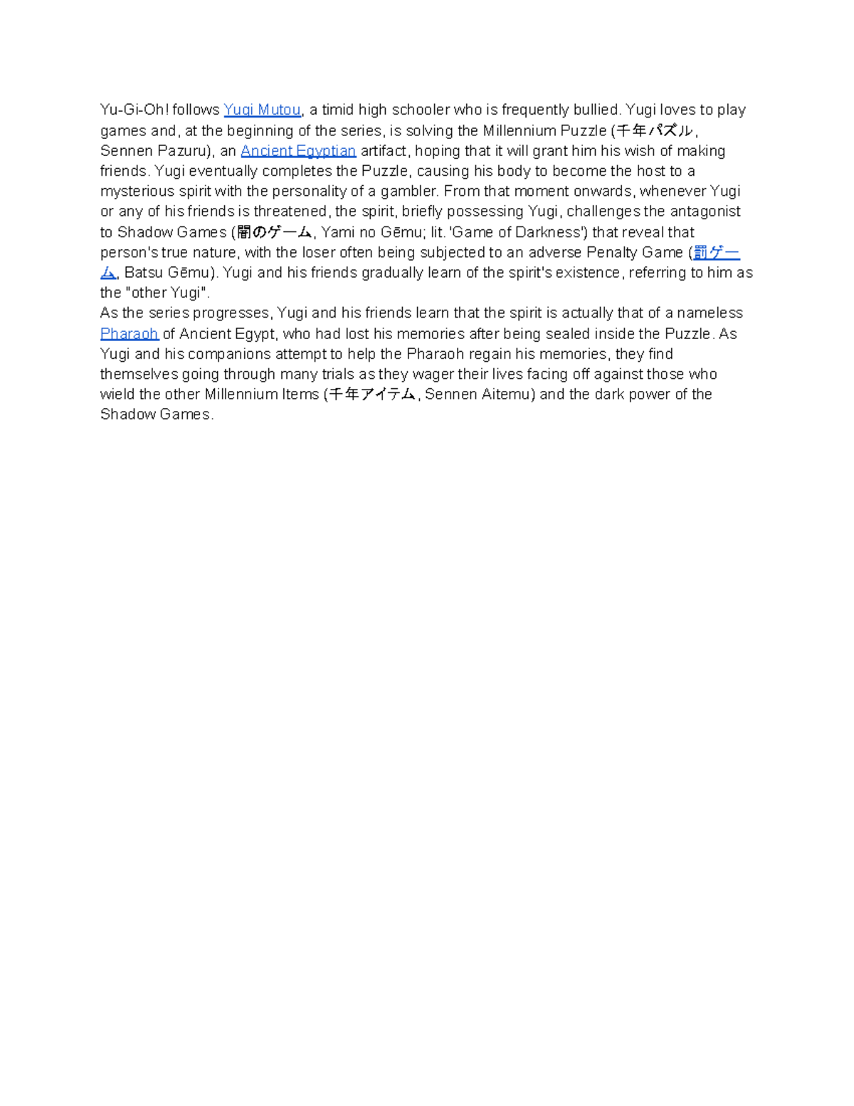 Creative Writing Assignment 1: Yugi Mutou and the Shadow Games - Studocu