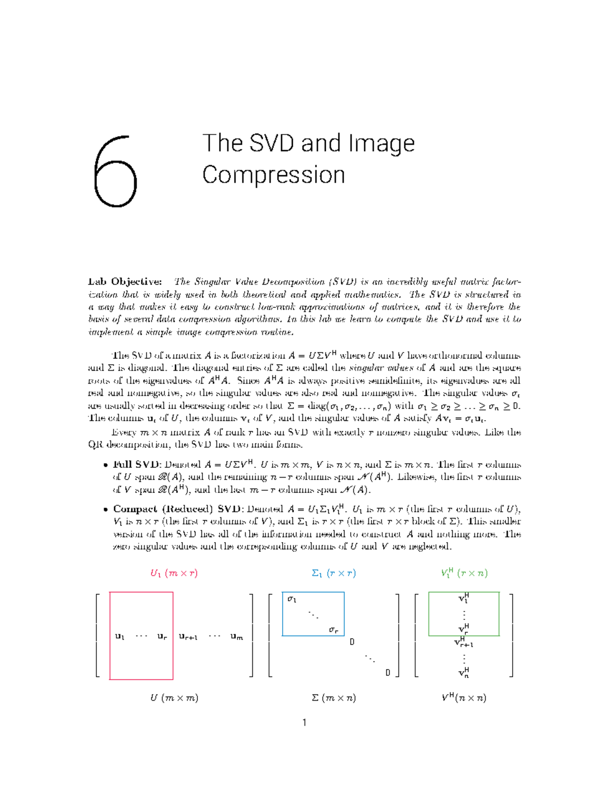 Lab 6: SVD and Image Compression Techniques (Course Code: SVD 101 ...