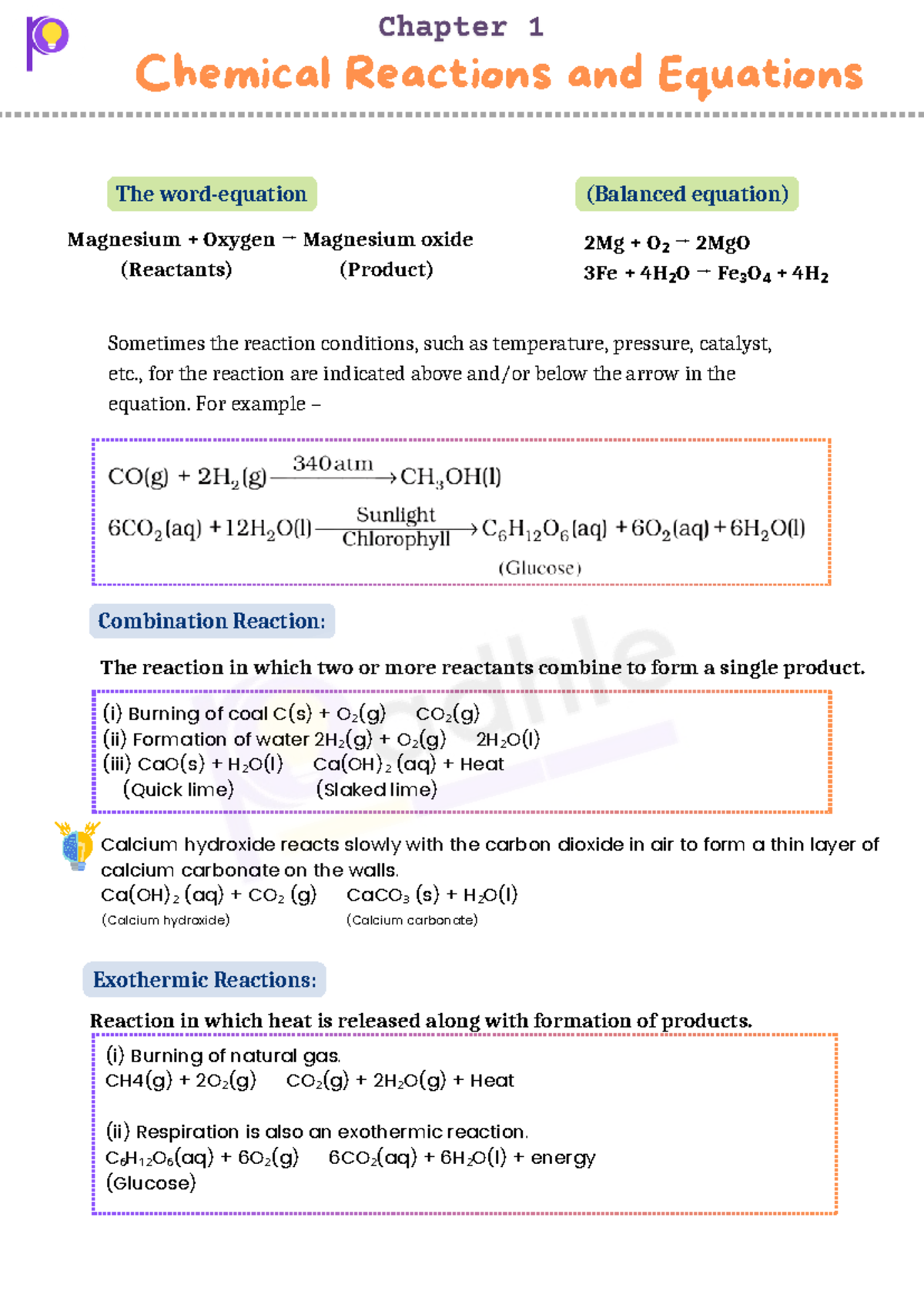 Chemical Reactions & Equations Summary - Class 10 Notes - Studocu