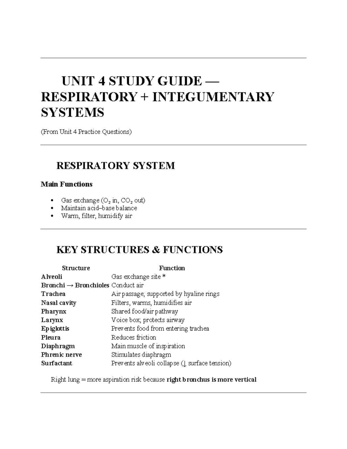ANATOMY EXAM 2 STUDY GUIDE: RESPIRATORY, CARDIOVASCULAR ...