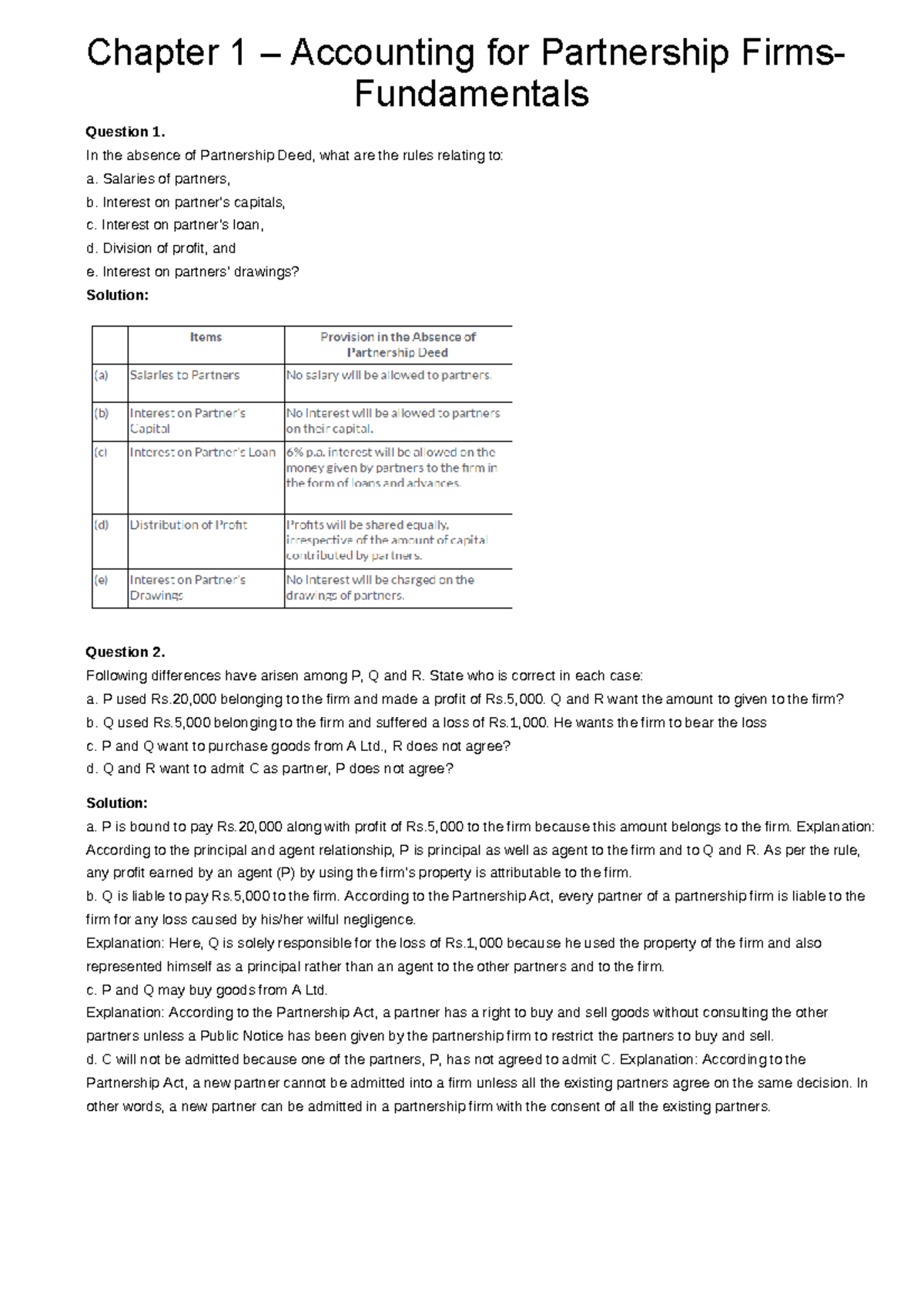 Chapter 1 - Accounting for Partnership Firms: Key Concepts & Solutions ...
