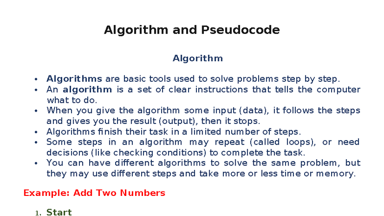 Algorithm & Pseudocode: Understanding Basics and Characteristics - Studocu