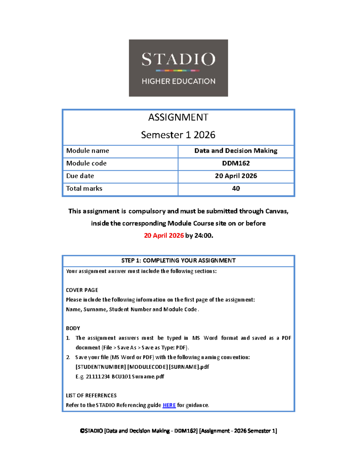 DDM162 2026 Assignment 1: Data & Decision Making Guide - Studocu