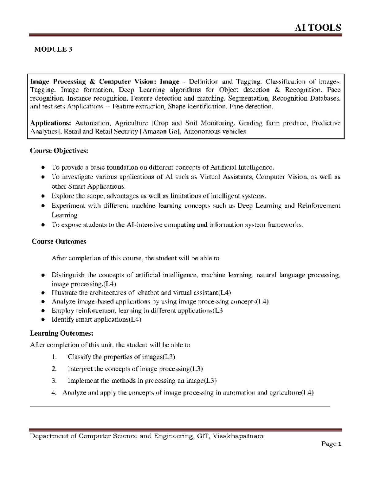 AI UNIT- 3 -1-1 - MODULE 3 Image Processing & Computer Vision: Image - Definition and Tagging ...