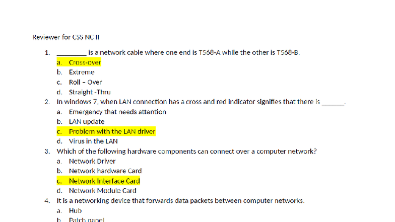 CSS NC II Reviewer: Networking Concepts and Devices - Studocu