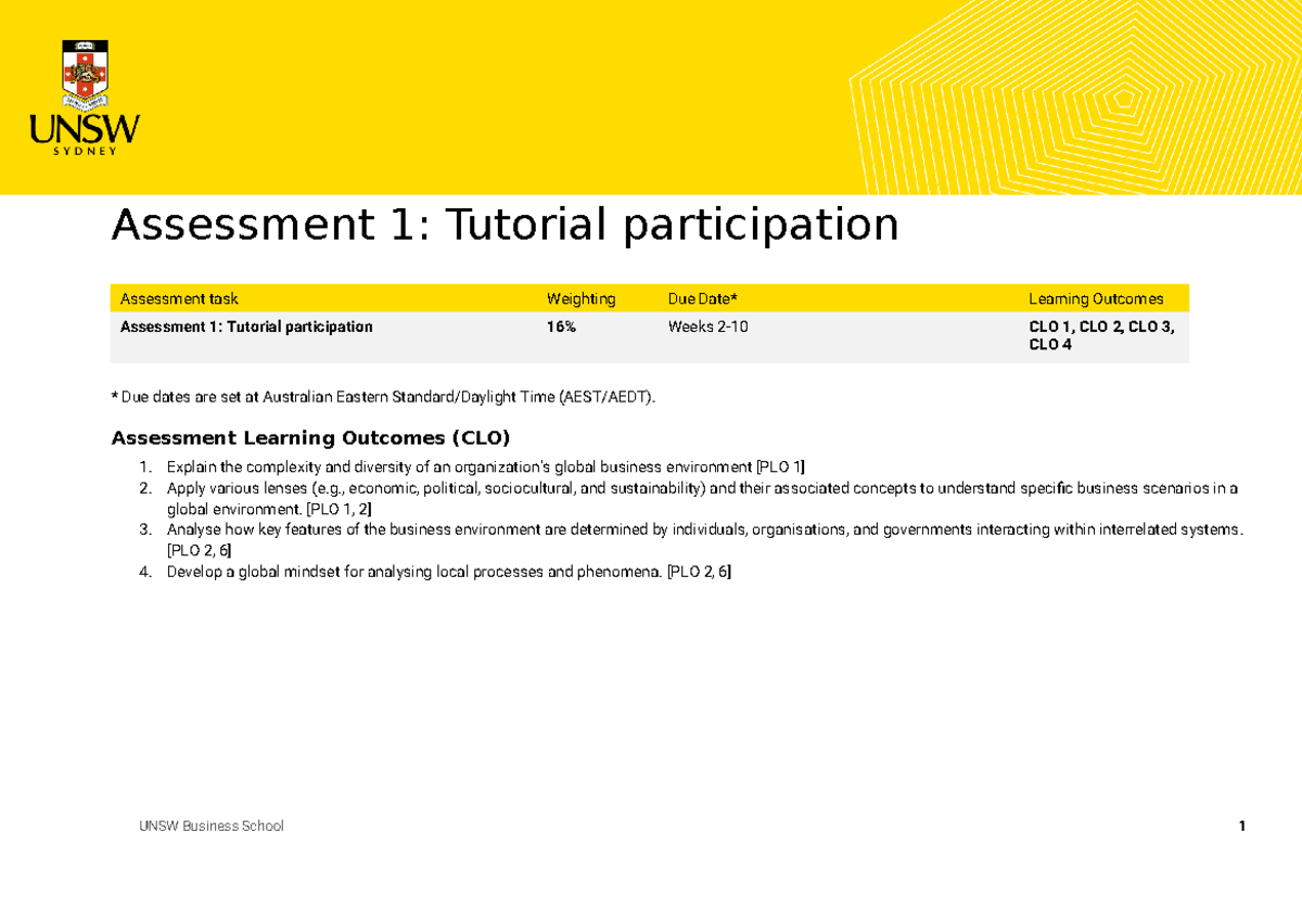 A1 Assessment Guide COMM1150 - Assessment 1: Tutorial participation ...
