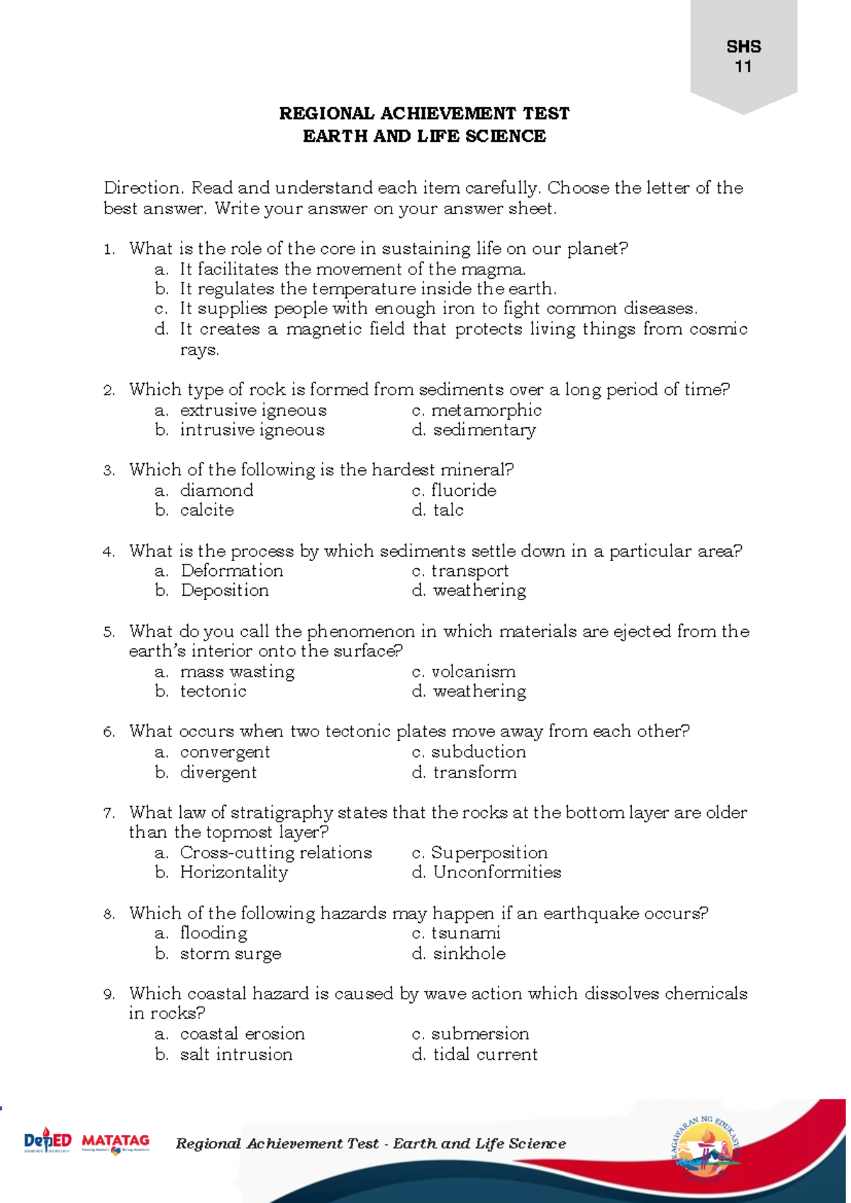 Earth and Life Science - SHS Review for Regional Achievement Test - Studocu
