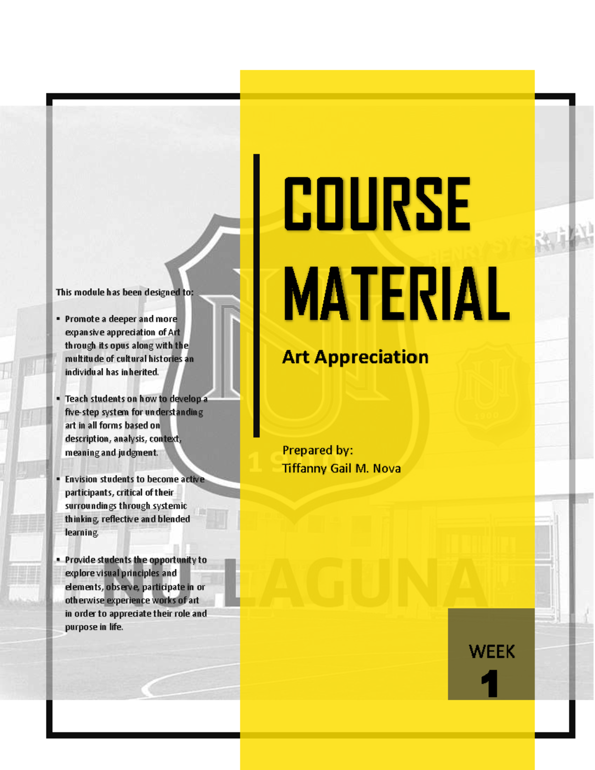 Art Appreciation Module - Week 1: Understanding Art's Cultural Significance - Studocu