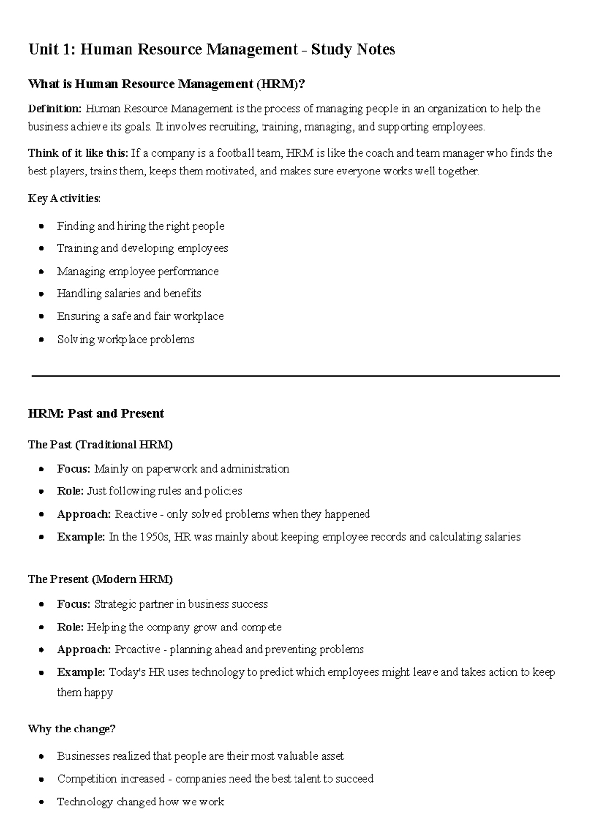 HRM 101: Unit 1 Study Notes - Lecture Summary on HRM Concepts - Studocu