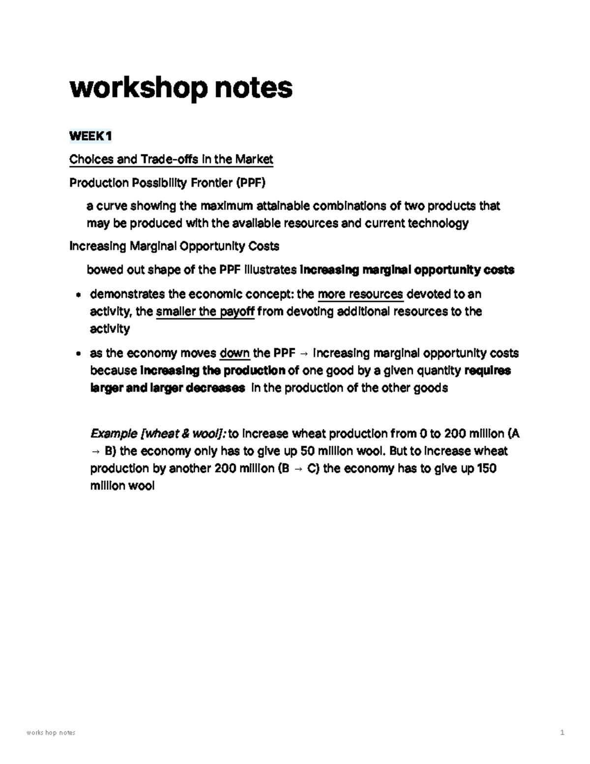 Workshop Notes: Week 1-6 on Economic Concepts and Models - Studocu