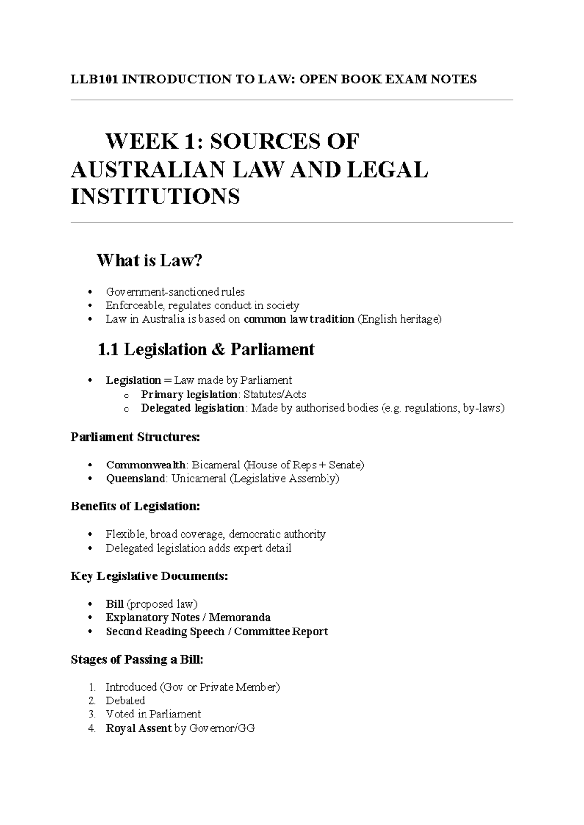 LLB101 INTRODUCTION TO LAW: OPEN BOOK EXAM NOTES ON WEEK 1-3 CONTENT ...
